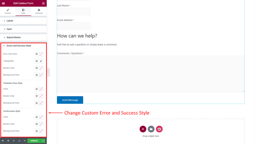 Caldera Form Widget - HT Mega Addons for Elementor