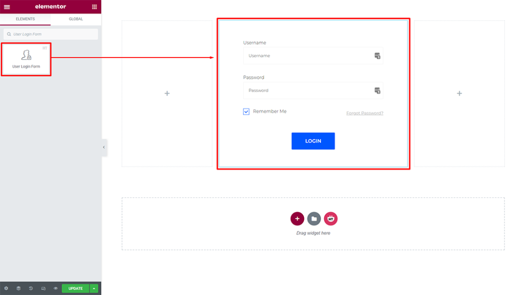 User Login Form Widget - HT Mega Addons for Elementor