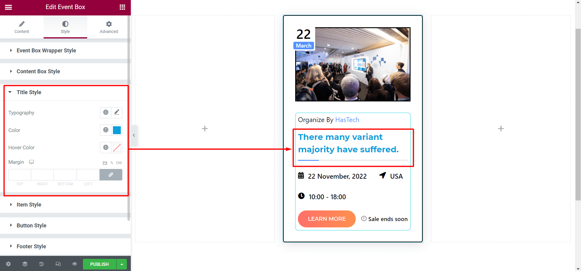 Event Box Widget - HT Mega Addons for Elementor