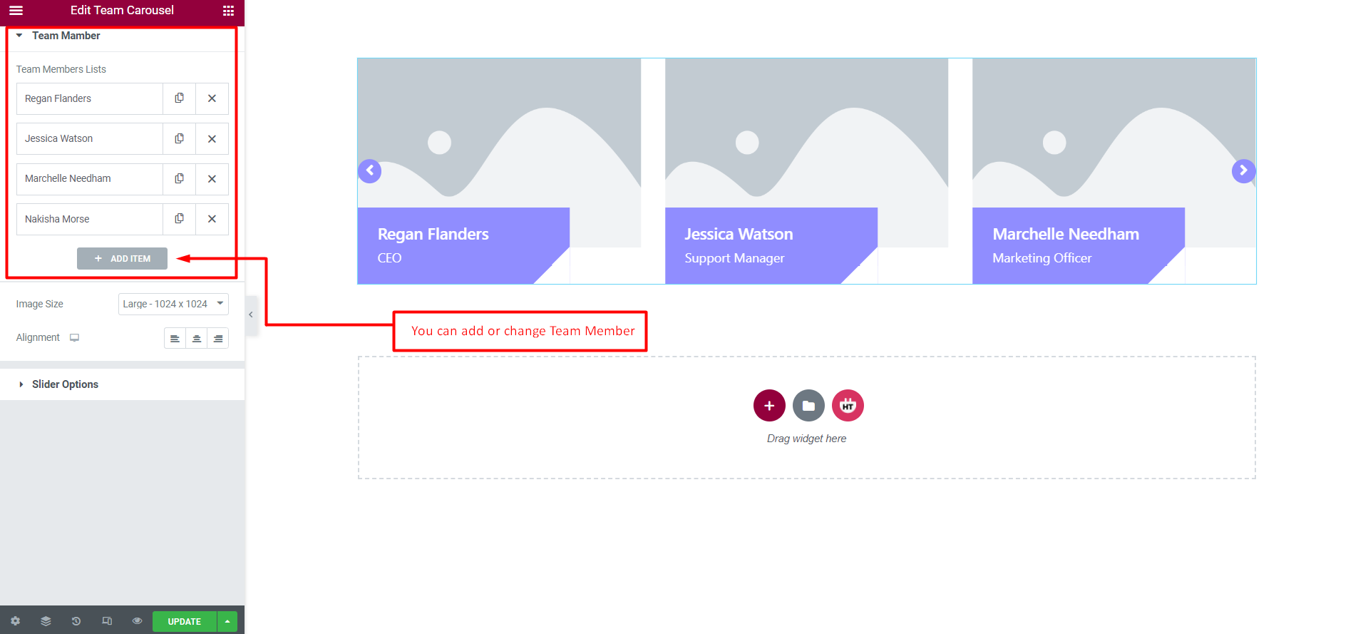 Team Carousel Widget - HT Mega Addons for Elementor