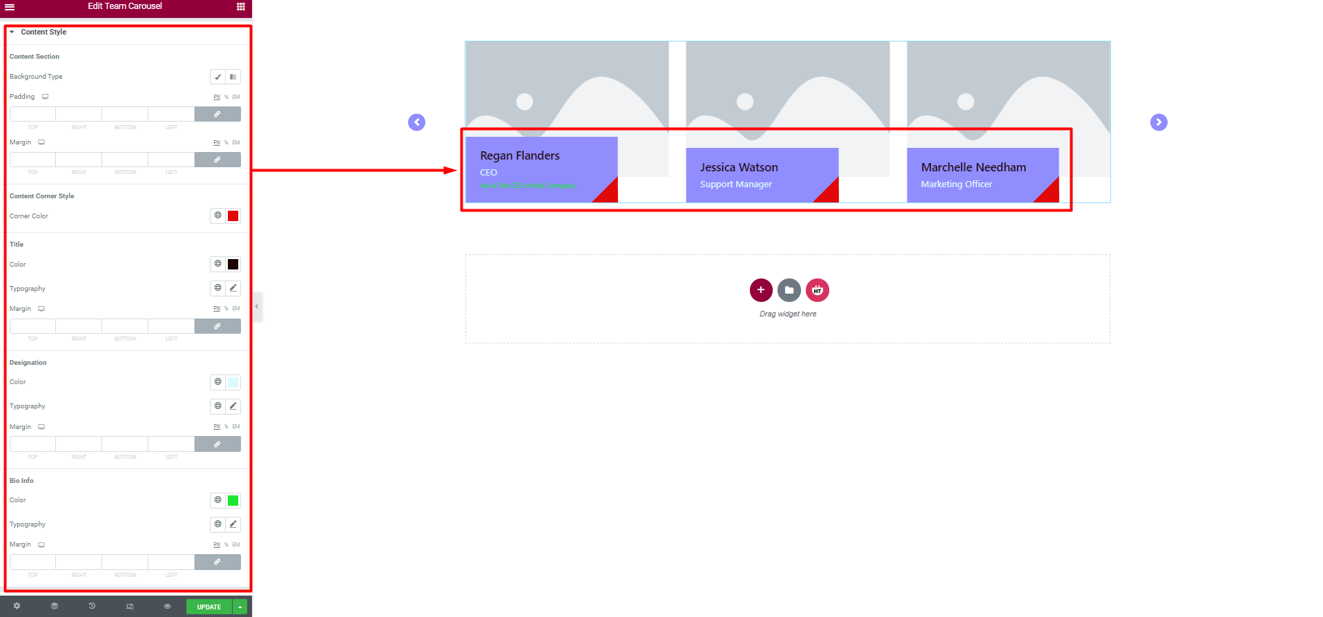 Team Carousel Widget - HT Mega Addons for Elementor