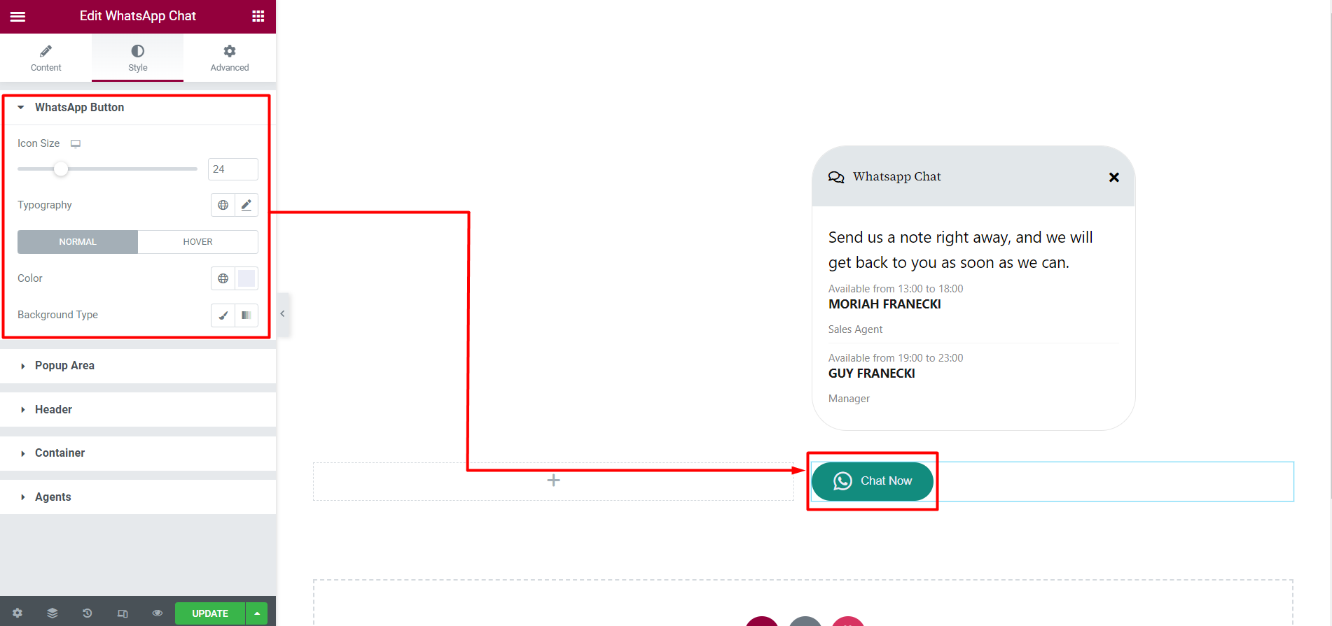 WhatsApp Chat Widget - HT Mega Addons for Elementor