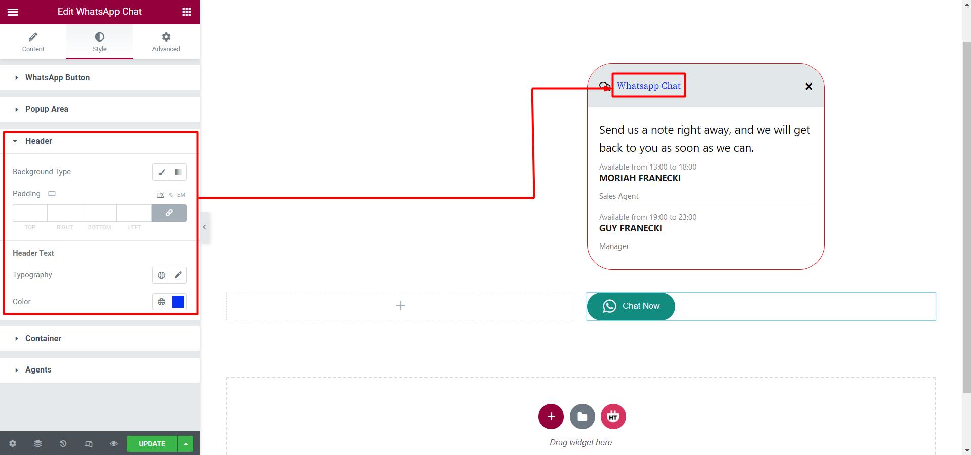 WhatsApp Chat Widget - HT Mega Addons for Elementor